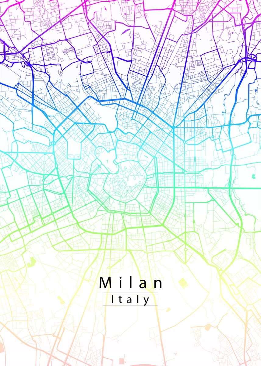 'Milan City Map' Poster, picture, metal print, paint by Robin Niemczyk ...