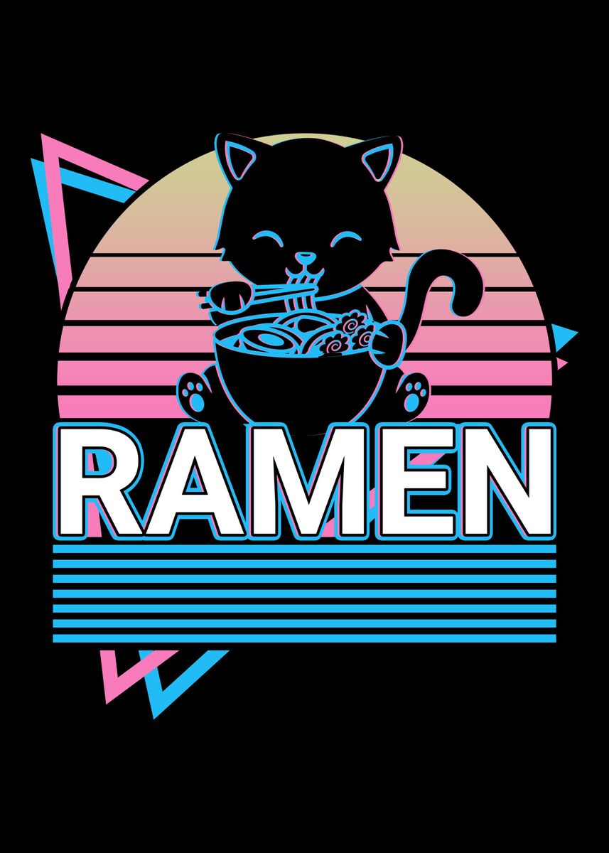 'Ramen Cat Retro' Poster, picture, metal print, paint by AestheticAlex ...