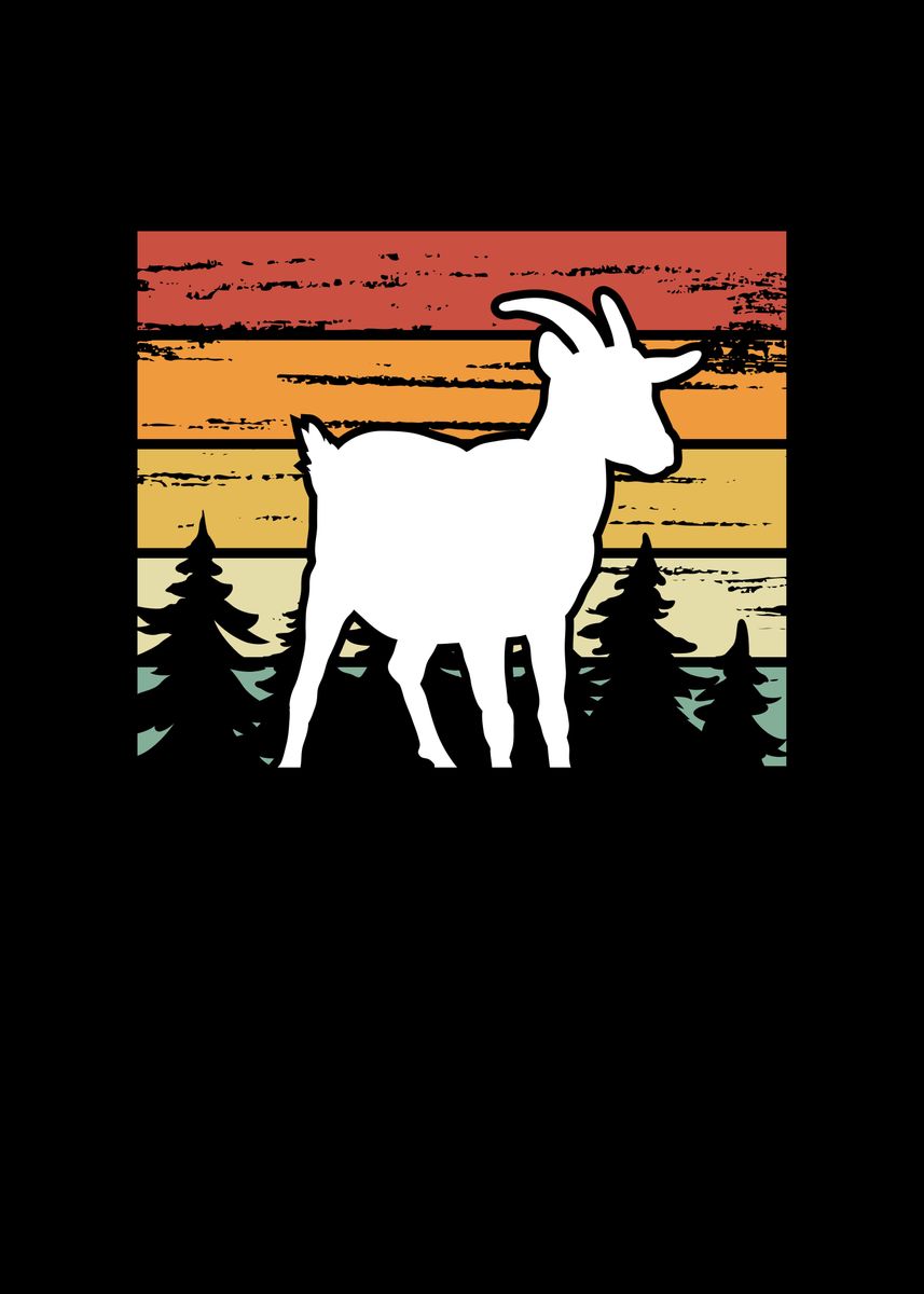 'Cute goat on retro vintage' Poster, picture, metal print, paint by ...