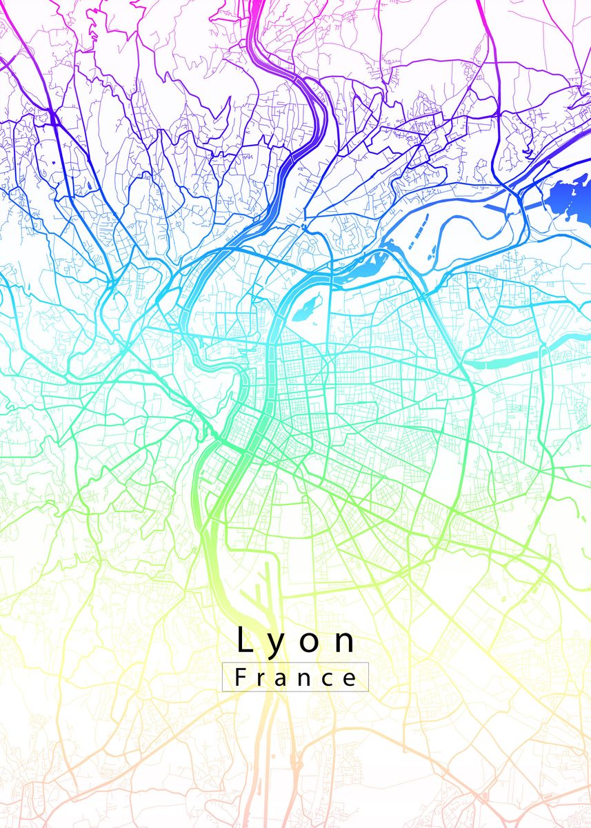 'Lyon City Map' Poster, picture, metal print, paint by Mapique | Displate