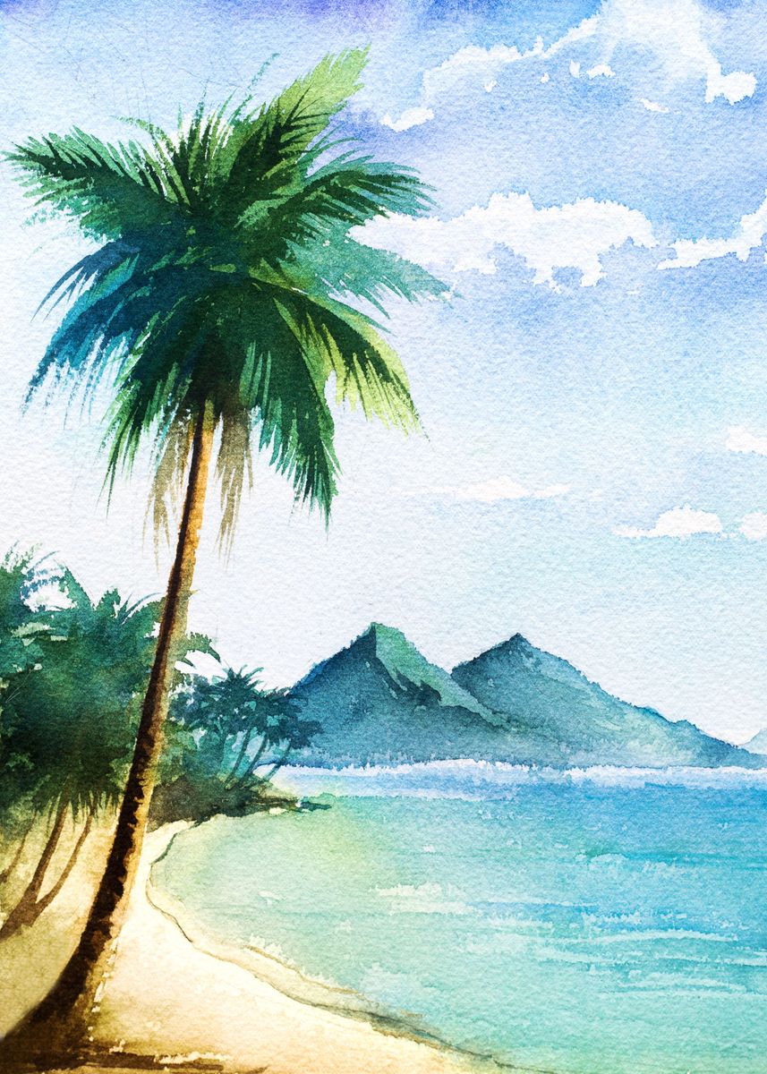 'Watercolor Palm Beach' Poster, picture, metal print, paint by Artistic ...