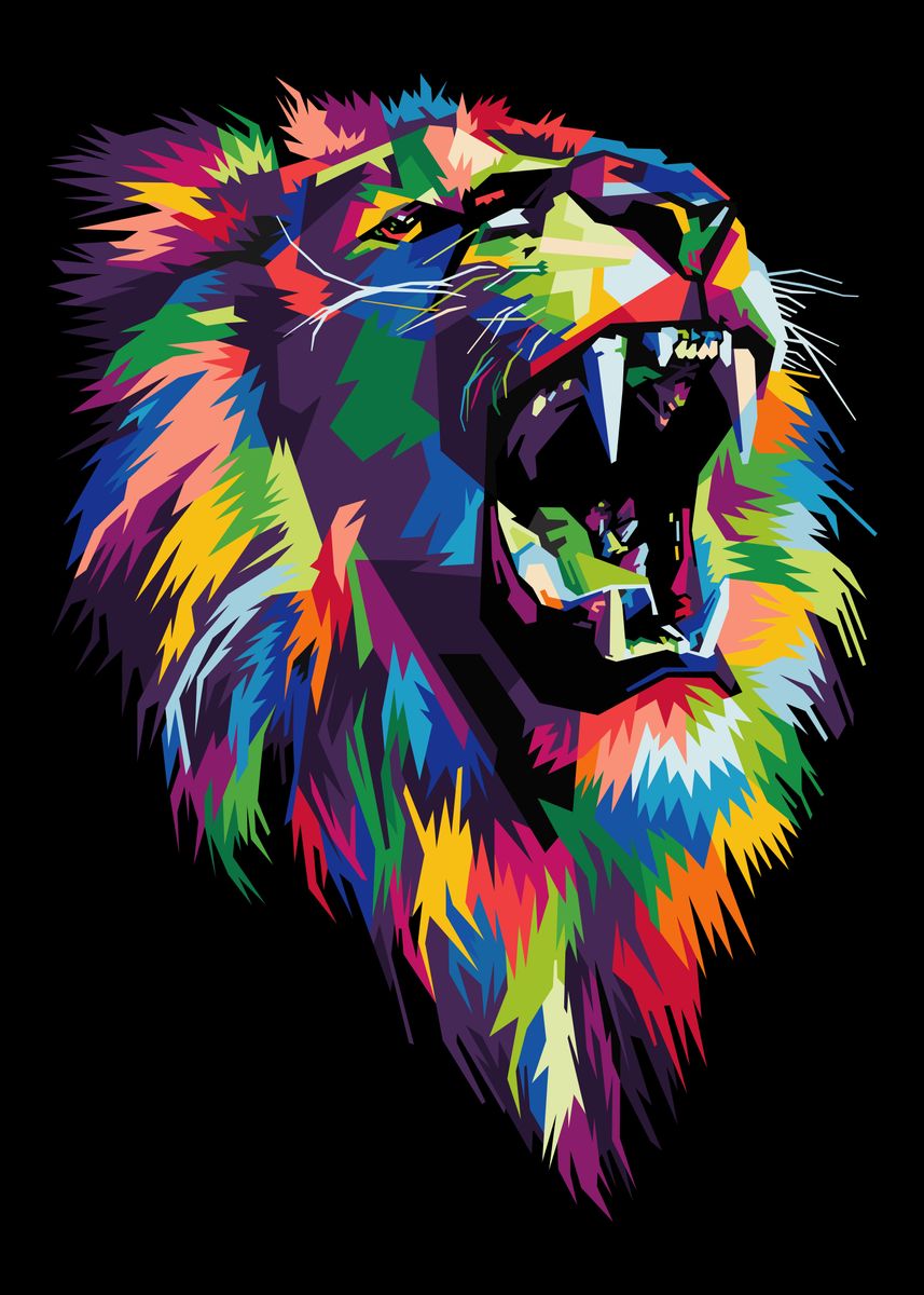 'colorful lion head' Poster, picture, metal print, paint by Dadan ...