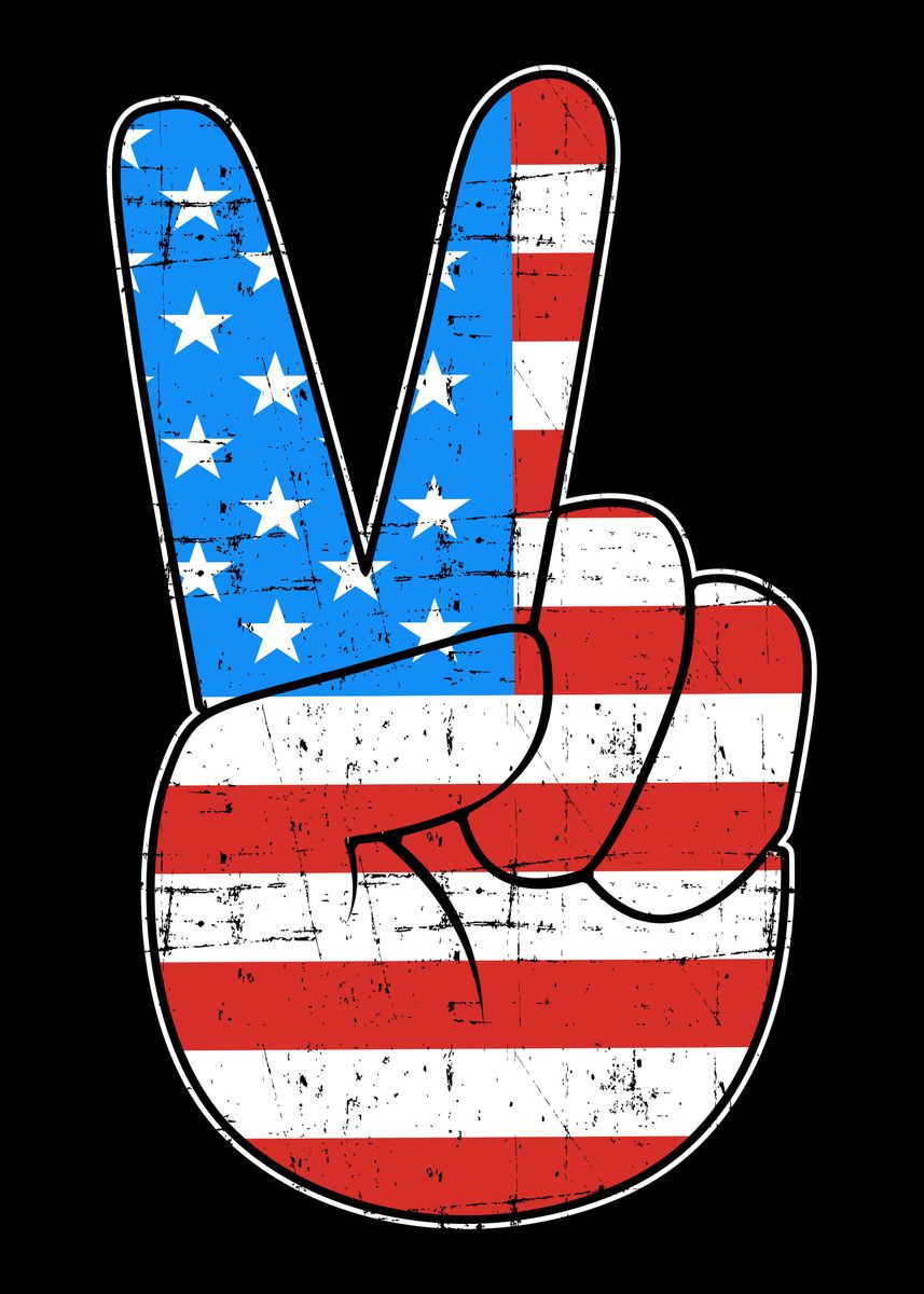 'Peace hand sign with USA A' Poster, picture, metal print, paint by ...