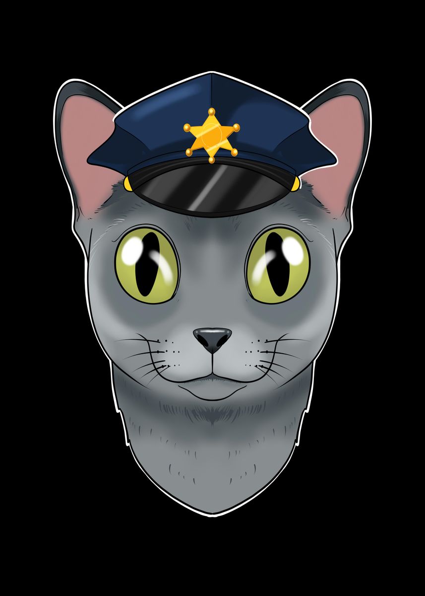 'Police Russian Blue Cat' Poster by MaximusDesigns | Displate