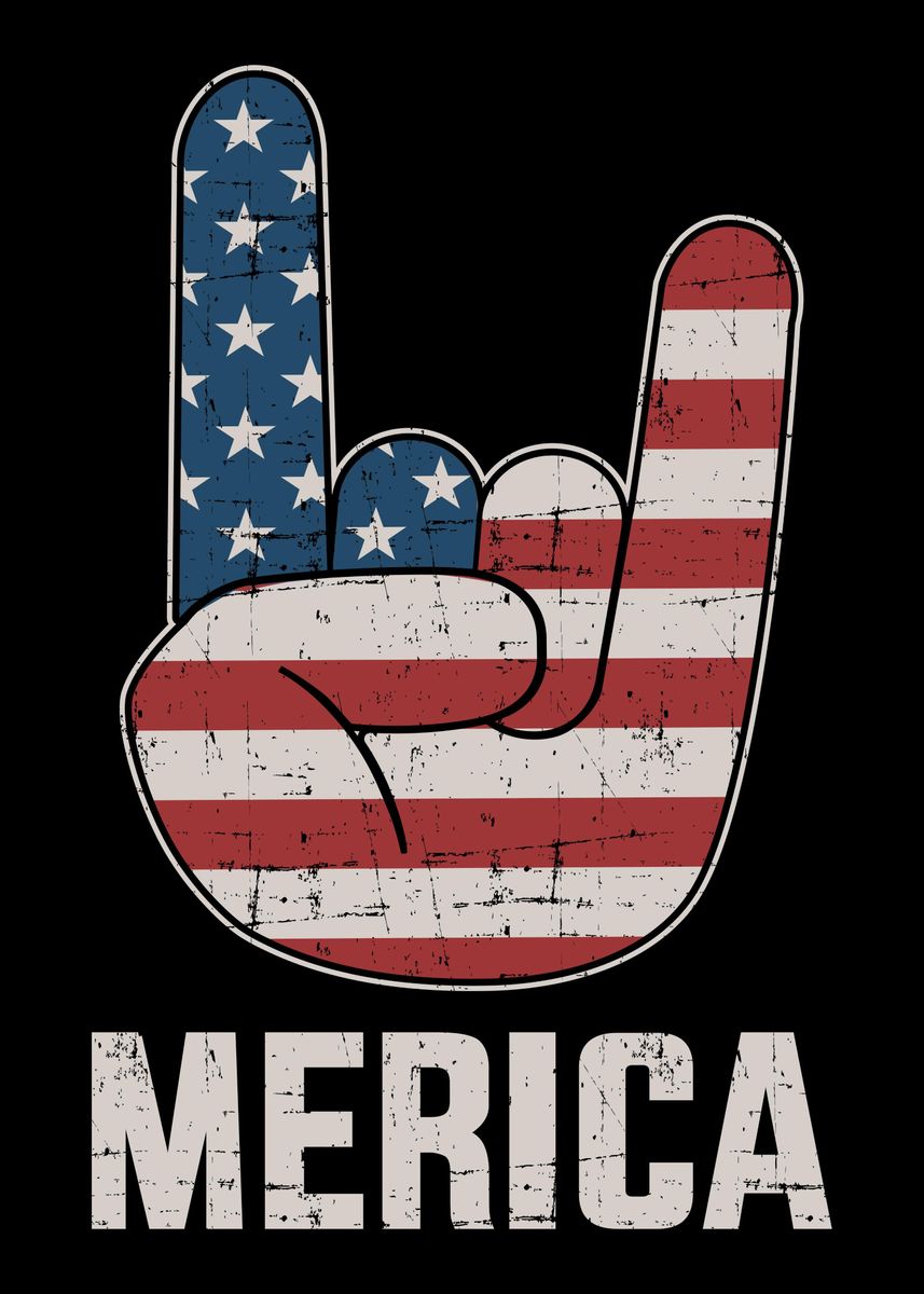 'Rock hand sign with US Mer' Poster by Designzz | Displate