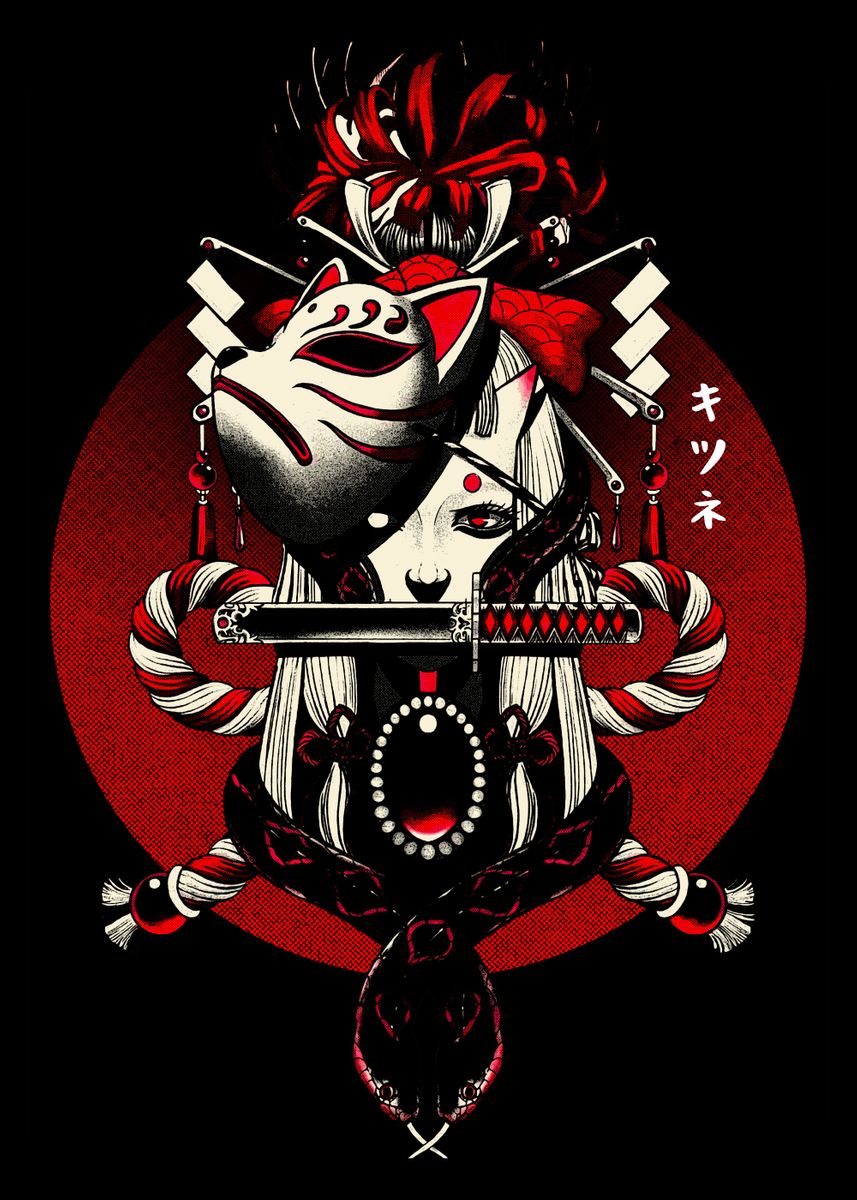'japan kitsune girl oni' Poster, picture, metal print, paint by Ron ...