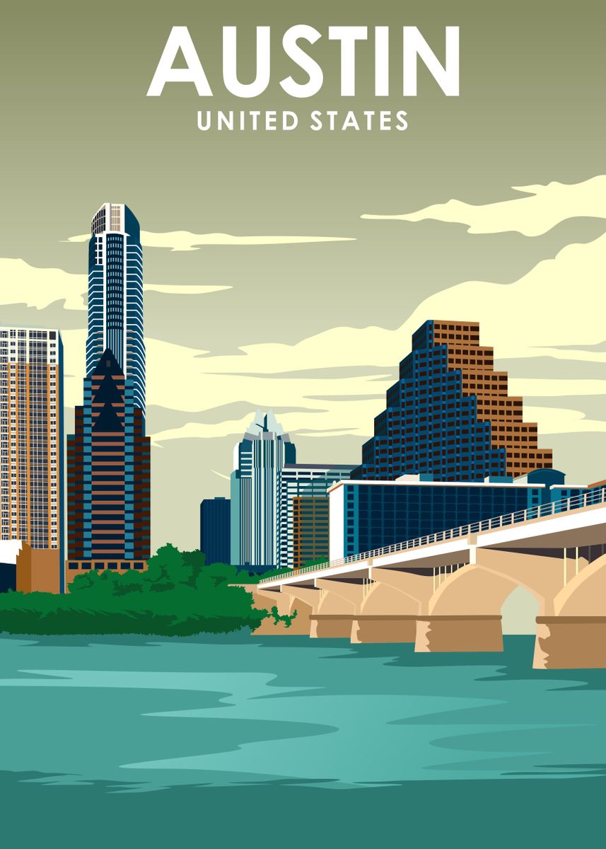 'Austin Texas Travel Poster' Poster, picture, metal print, paint by ...