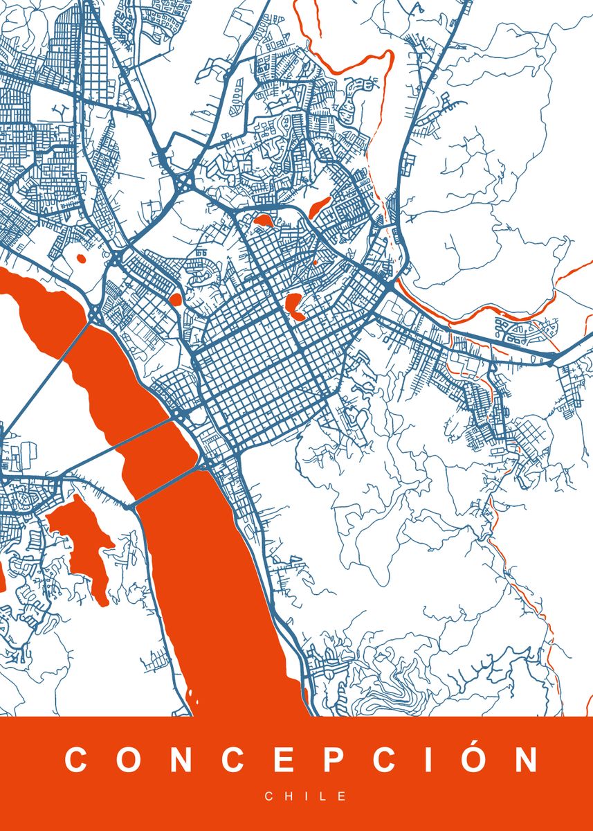 'CONCEPCION Map CHILE ' Poster, picture, metal print, paint by ...