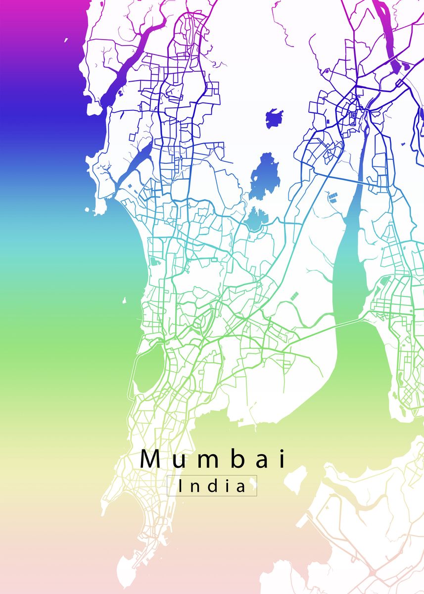 'Mumbai City Map' Poster, picture, metal print, paint by Mapique | Displate