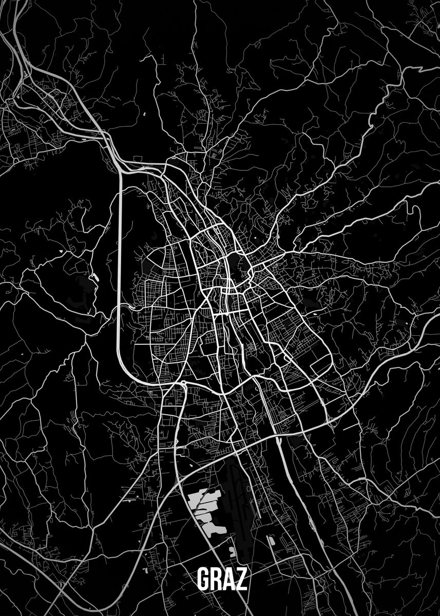 'Graz dark map' Poster, picture, metal print, paint by LUNGHISTE | Displate