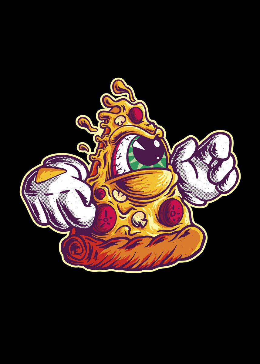 'Pizza slice monster Trippy' Poster, picture, metal print, paint by ...