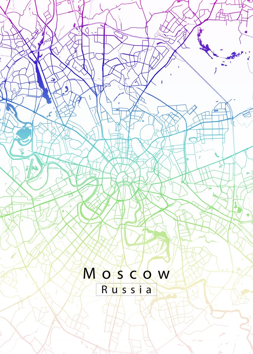 'Moscow City Map' Poster, picture, metal print, paint by Robin Niemczyk ...