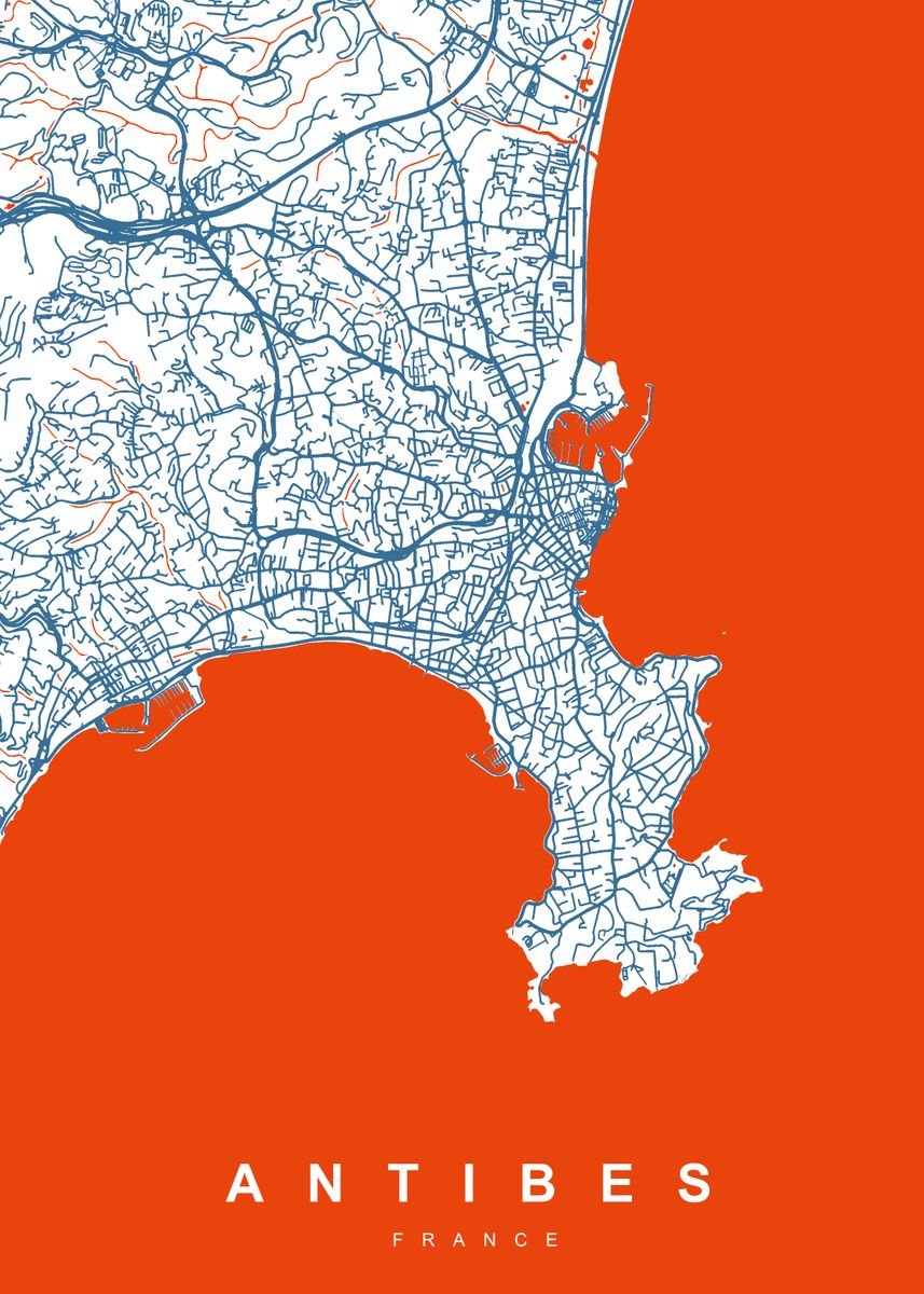 'ANTIBES Map FRANCE' Poster, picture, metal print, paint by UrbanMaps ...