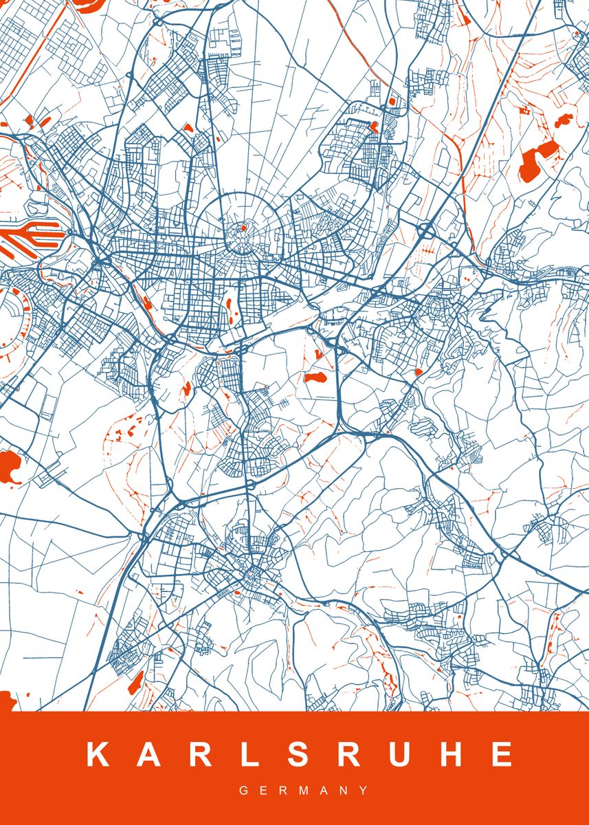 'KARLSRUHE Map GERMANY' Poster, picture, metal print, paint by ...