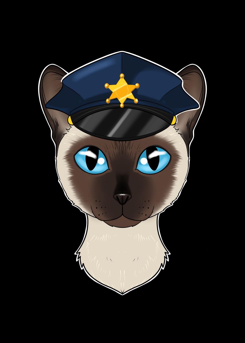 'Police Siamese Cat' Poster, picture, metal print, paint by ...