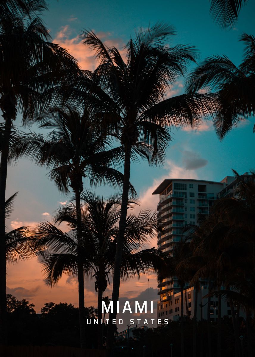 'Miami US' Poster, picture, metal print, paint by SK Designs | Displate