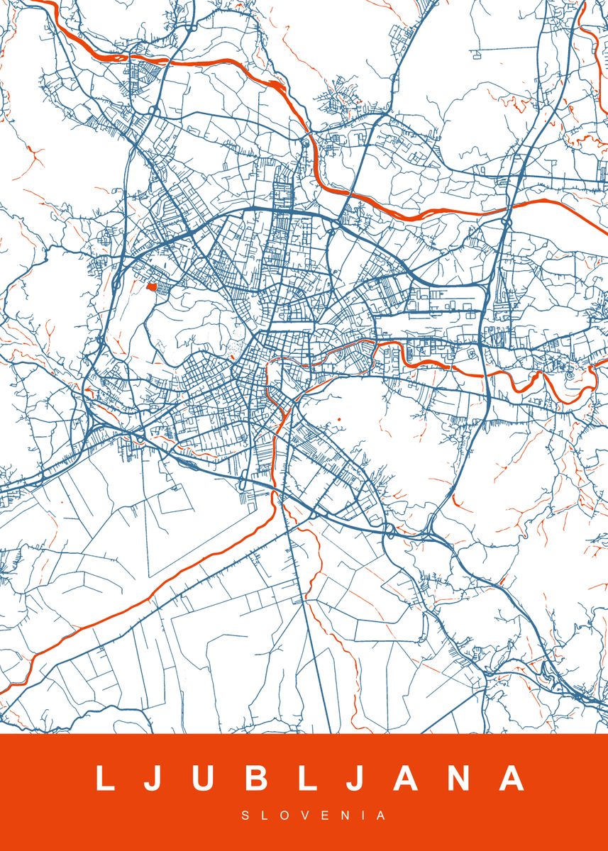 'LJUBLJANA Map SLOVENIA' Poster, picture, metal print, paint by ...
