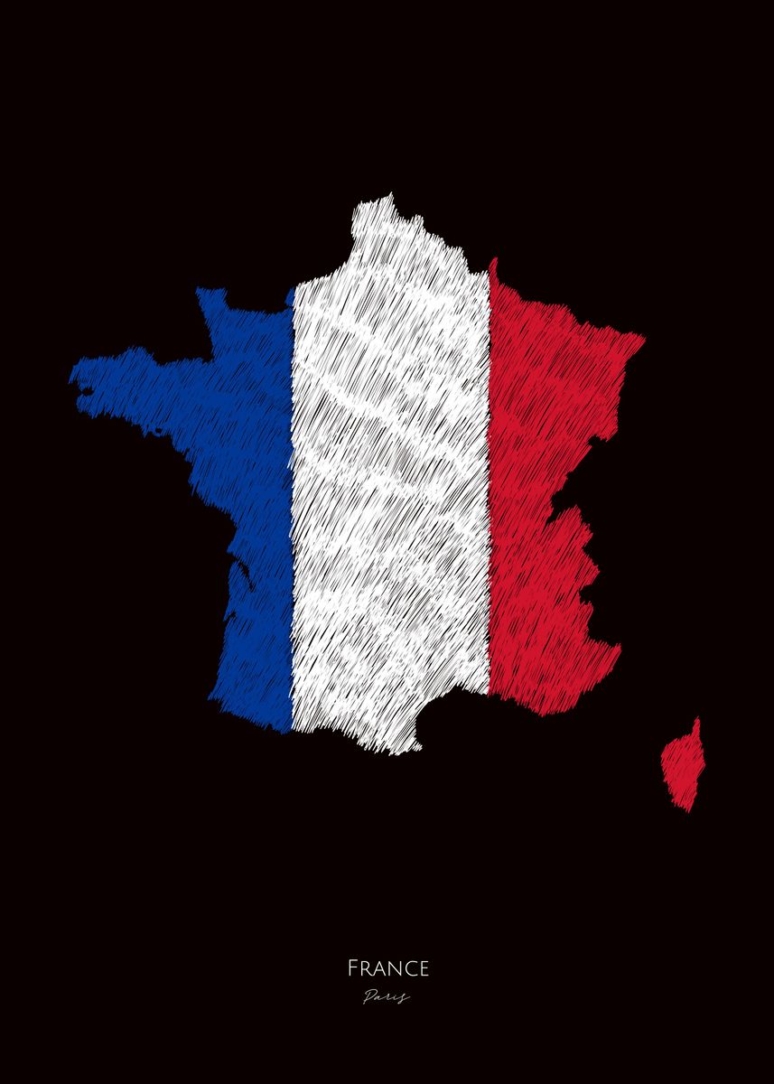 'France Flag Map Line Art' Poster by erwin saputra art | Displate