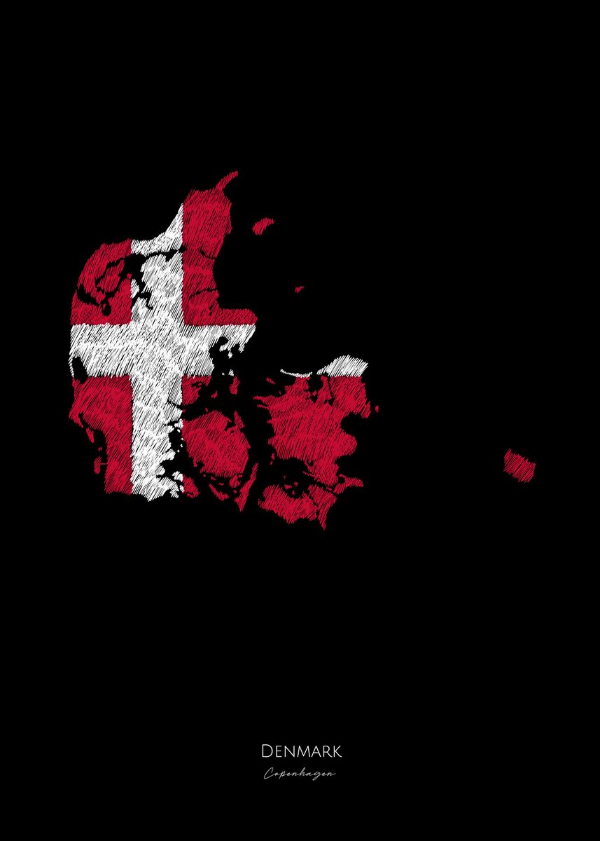 'Denmark Flag Map Line Art' Poster, picture, metal print, paint by ...