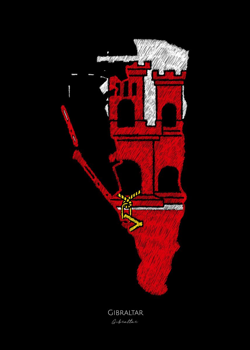 'Gibraltar Flag Map Line Ar' Poster, picture, metal print, paint by ...