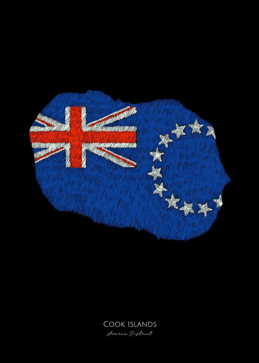 'Cook Islands Flag Map Line' Poster by erwin saputra art | Displate
