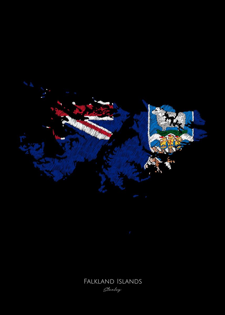 'Falkland Island Flag Map' Poster, picture, metal print, paint by erwin ...