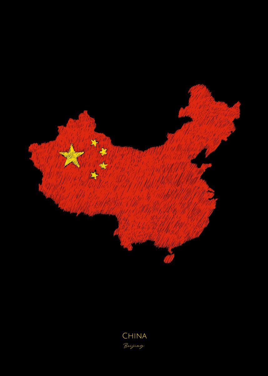 'China Line Art Map Flag' Poster, picture, metal print, paint by erwin ...