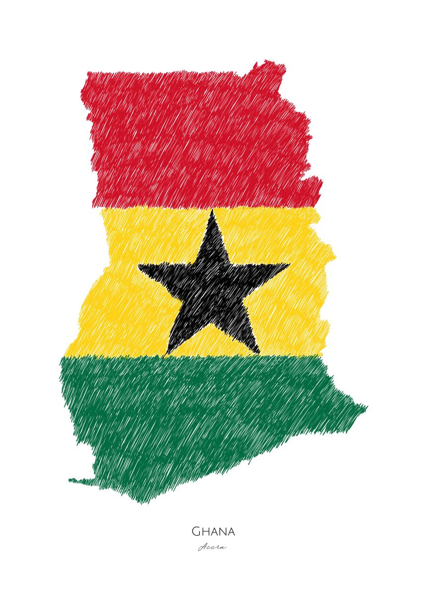 'Ghana Flag Map Line Art' Poster, picture, metal print, paint by erwin ...