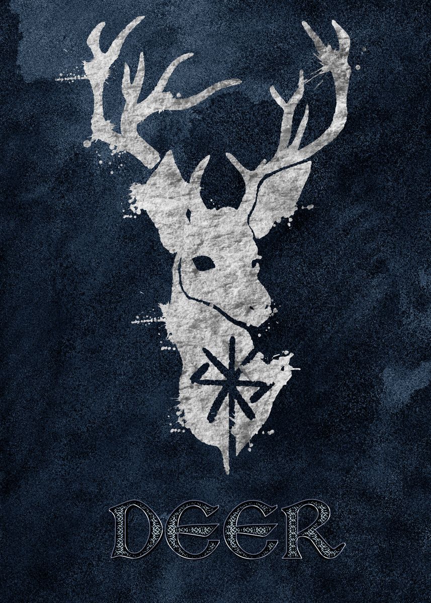 'Deer Bindrunes Viking' Poster, picture, metal print, paint by ...