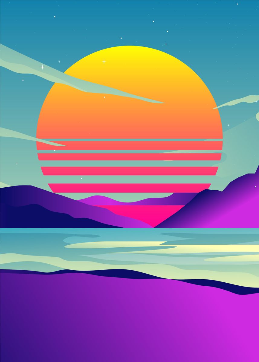 'Calming Sunset Synthwave' Poster by EDM Project | Displate