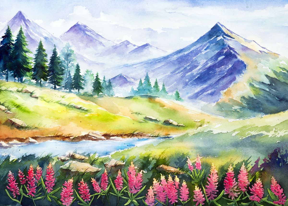 'Spring Landscape Paint' Poster by Artistic Paradigms | Displate