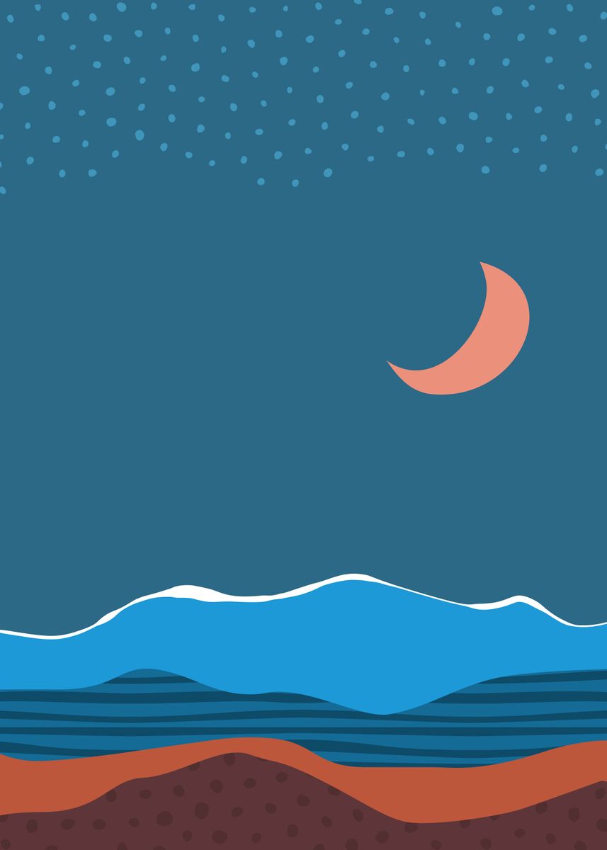 'Midnight Moon sky stars' Poster, picture, metal print, paint by Human ...