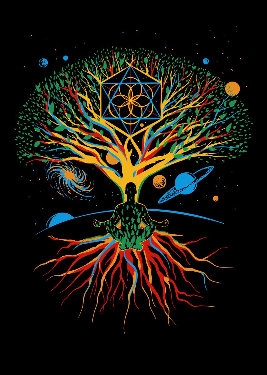 'Tree with Roots Yoga' Poster, picture, metal print, paint by Max Ronn ...