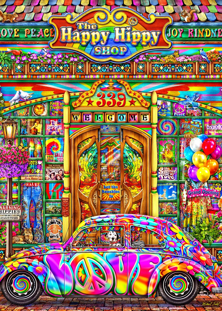 'Happy Hippy Shop' Poster, picture, metal print, paint by michael ...