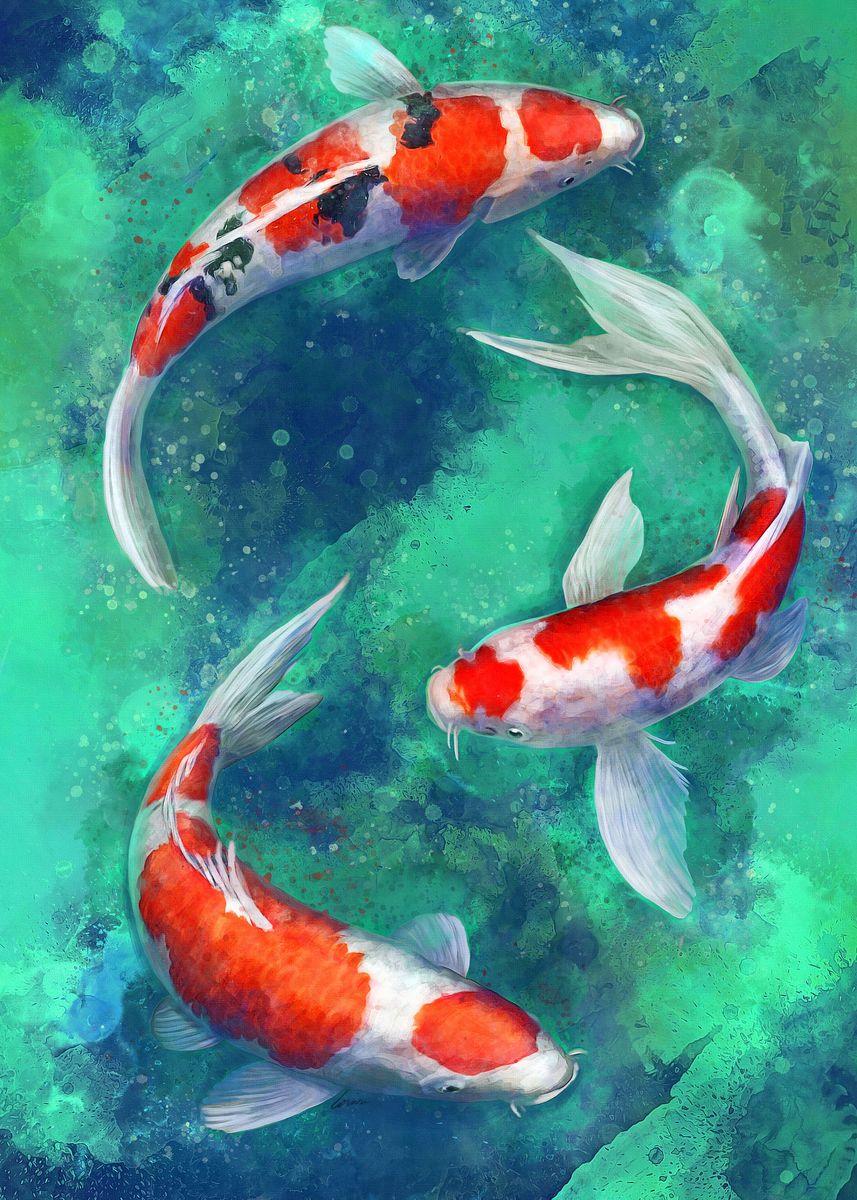 'Zen Koi' Poster, picture, metal print, paint by Louise Goalby | Displate