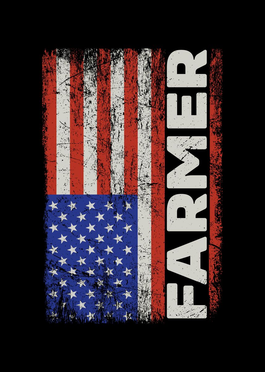 'USA Flag Farmer' Poster, picture, metal print, paint by ZS C O M M E R ...