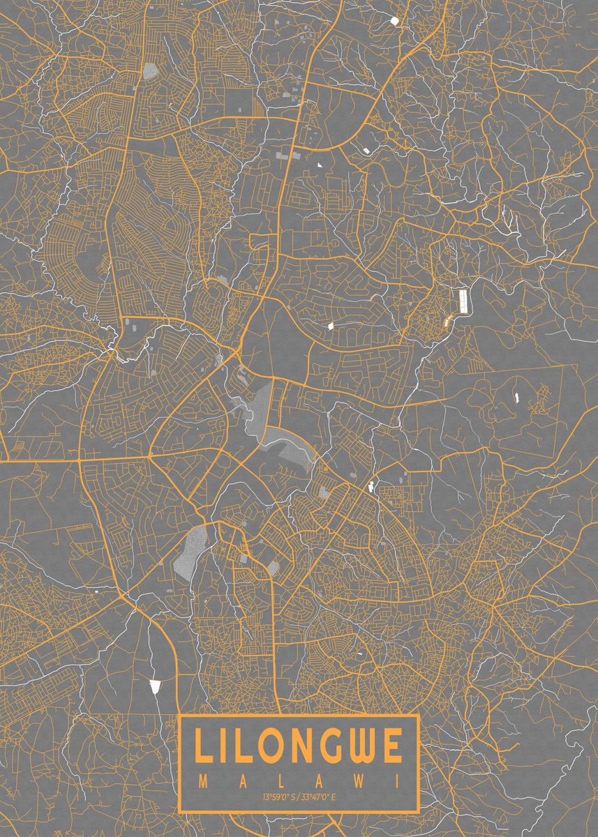 'Lilongwe City Map Bauhaus' Poster, picture, metal print, paint by ...