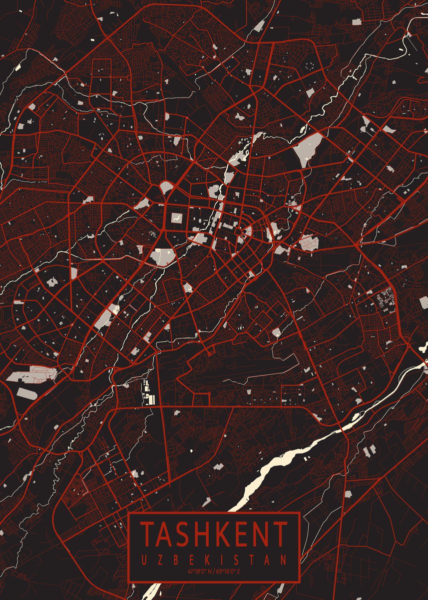 'Tashkent City Map Vector' Poster, picture, metal print, paint by deMAP ...