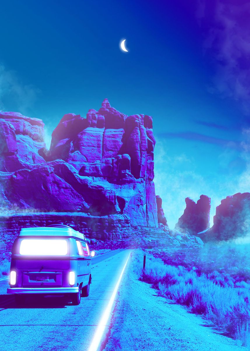 'CAR RETROWAVE' Poster, picture, metal print, paint by nz wrks | Displate