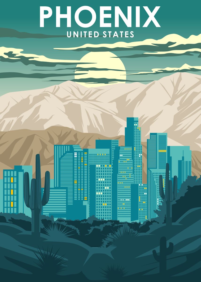 'Phoenix Arizona Travel' Poster, picture, metal print, paint by Jorn ...