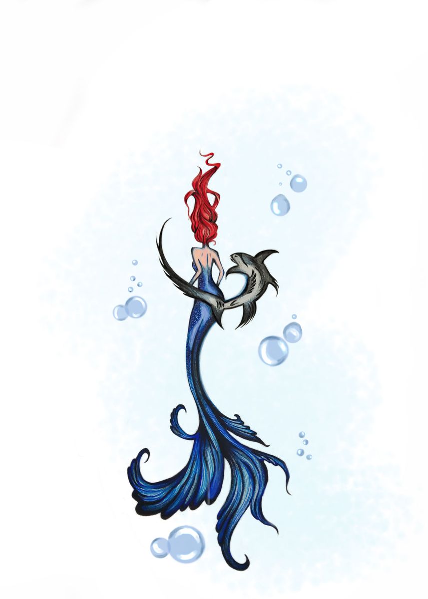 'Blue Mermaid ' Poster, picture, metal print, paint by Anam Hanif ...