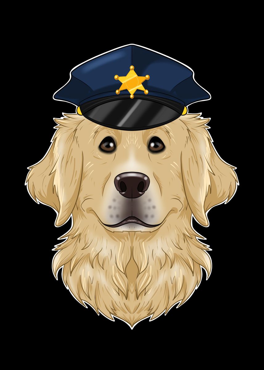'Police Golden Retriever' Poster, picture, metal print, paint by ...