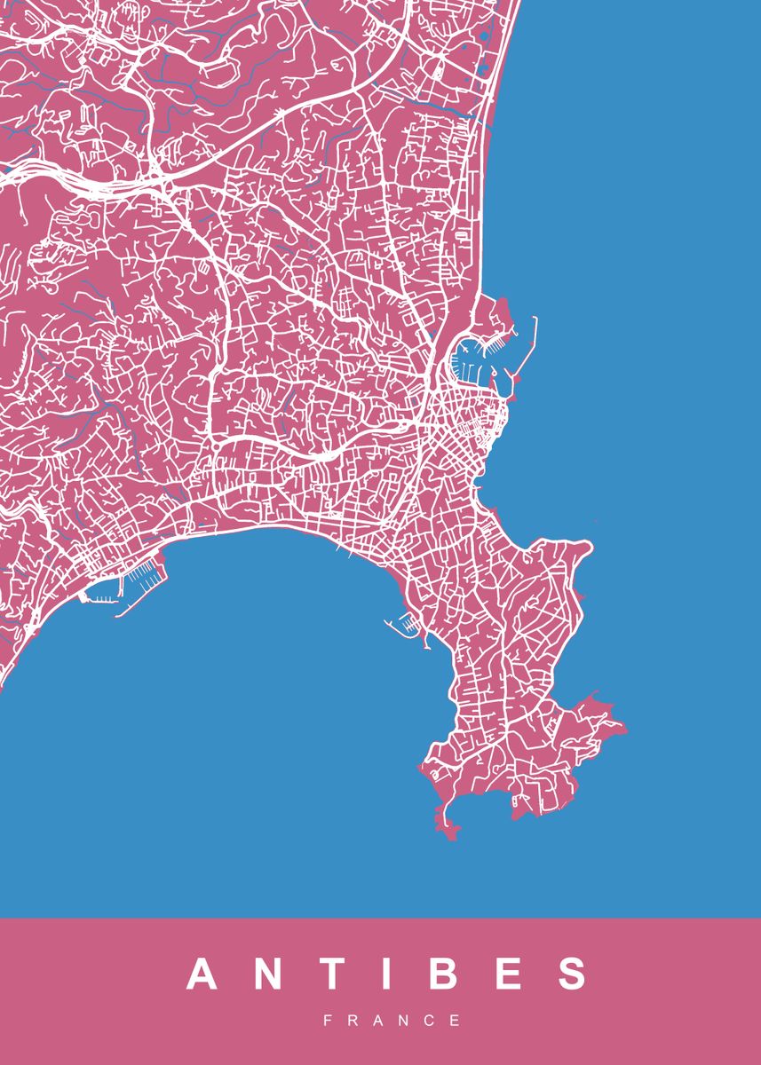 'ANTIBES Map FRANCE' Poster, picture, metal print, paint by UrbanMaps ...