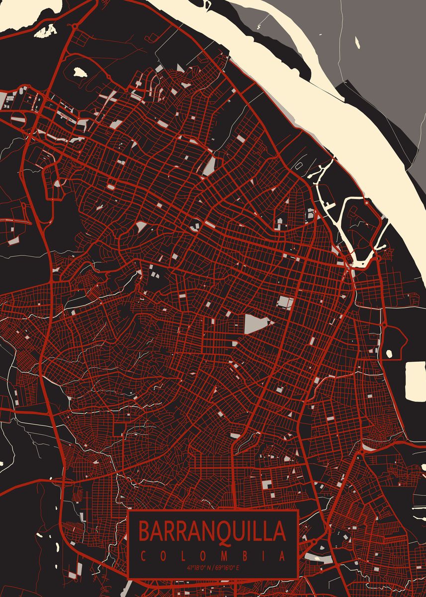 'Barranquilla Map Vector' Poster, picture, metal print, paint by deMAP ...