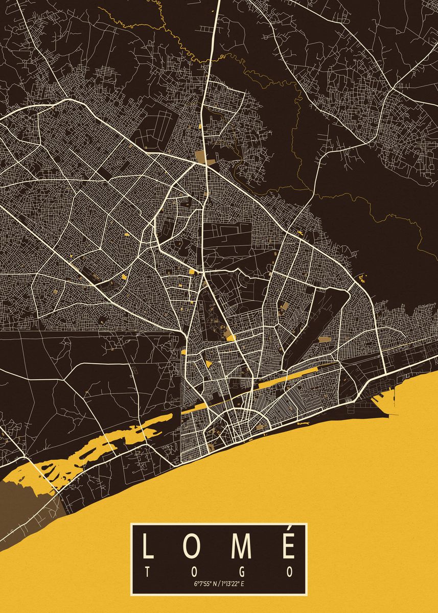 'Lome City Map Togo Pastel' Poster, picture, metal print, paint by ...