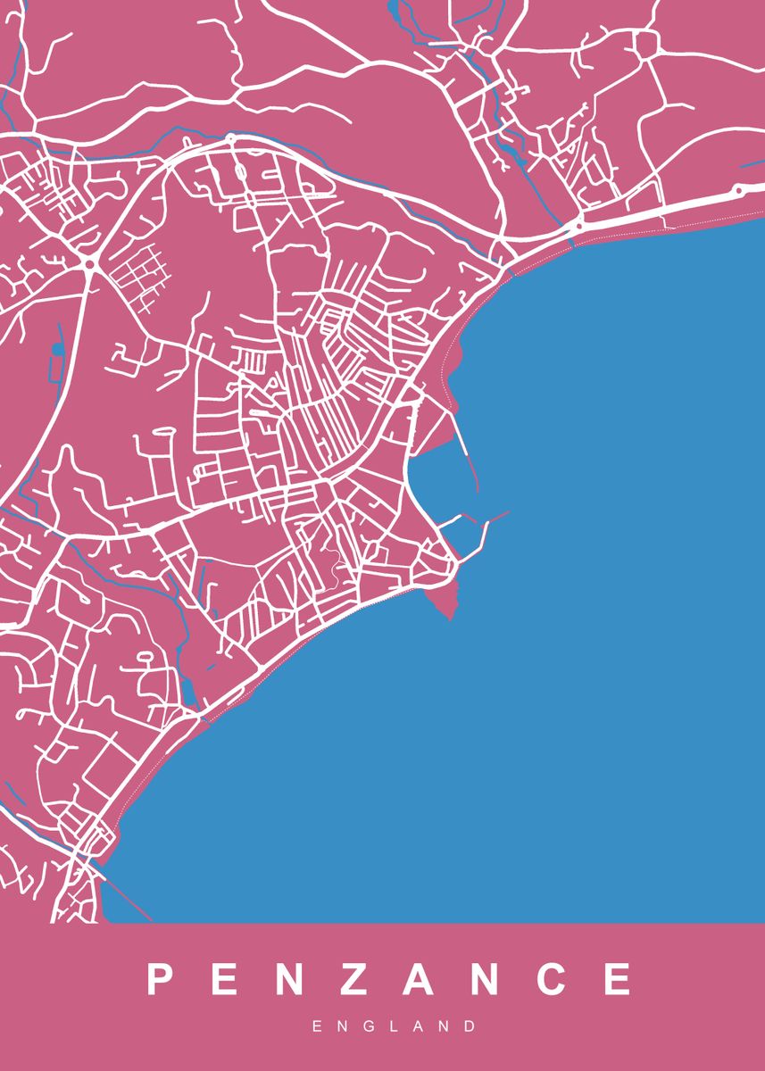 'PENZANCE Map England UK' Poster, picture, metal print, paint by ...