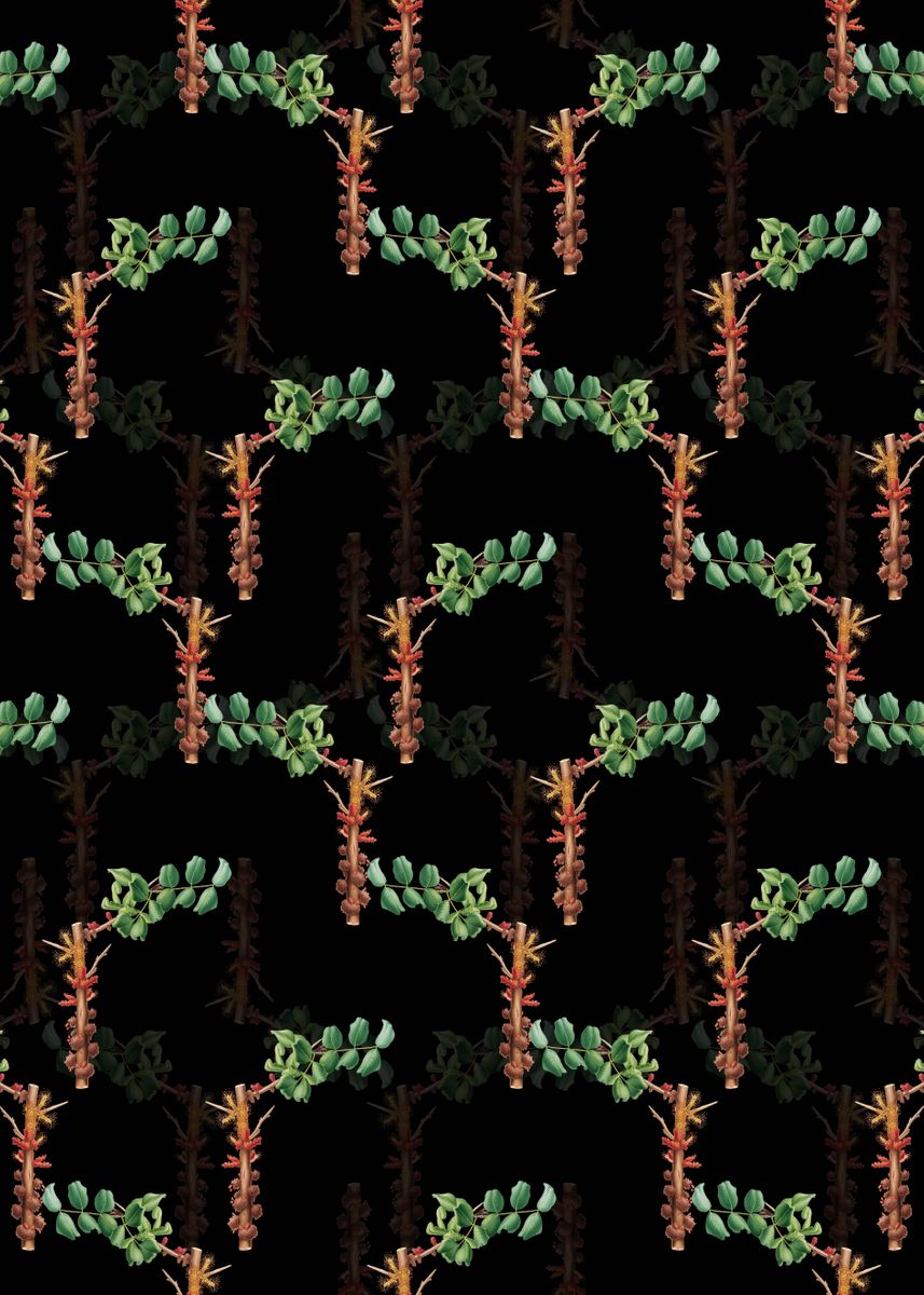 'Black Carob Flower Pattern' Poster by Holy Rock Design | Displate