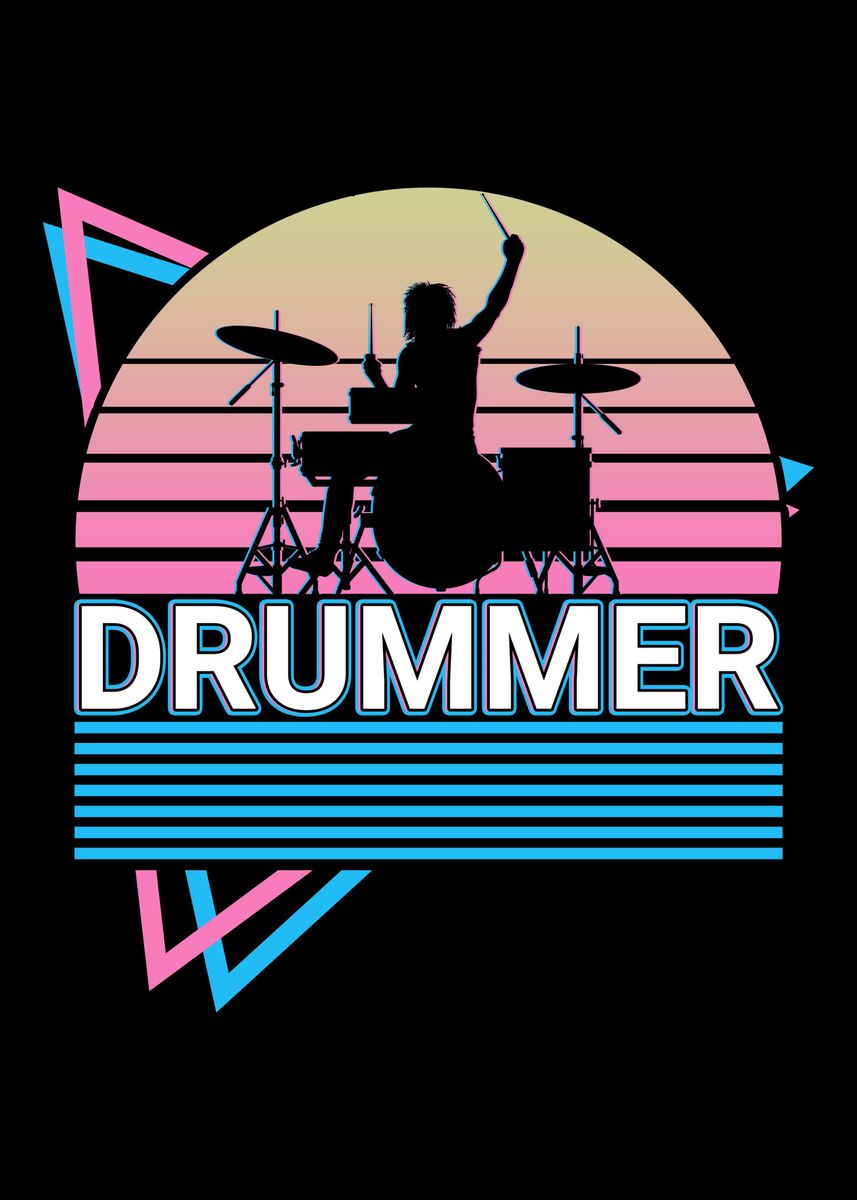 'Drummer Drum Player Retro' Poster, picture, metal print, paint by ...