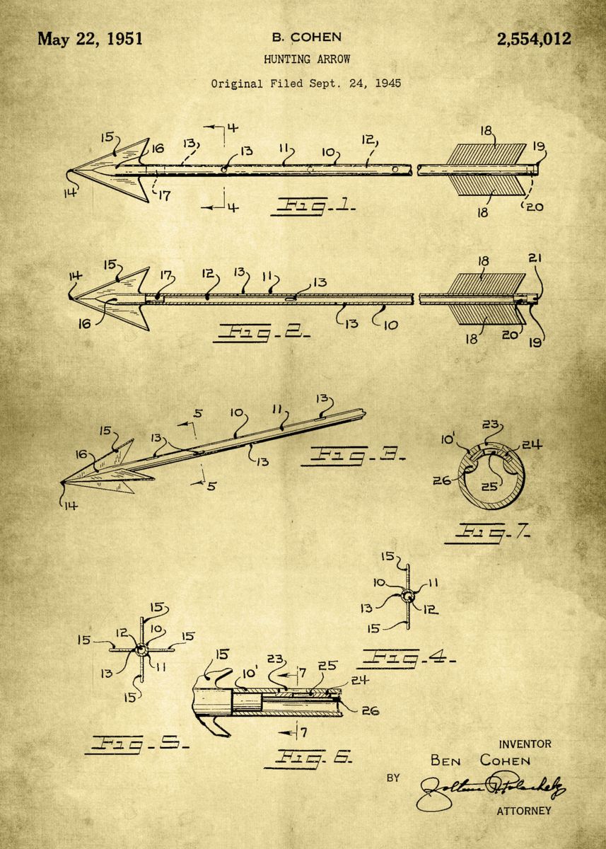 'Hunting Arrow Patent' Poster, picture, metal print, paint by ...