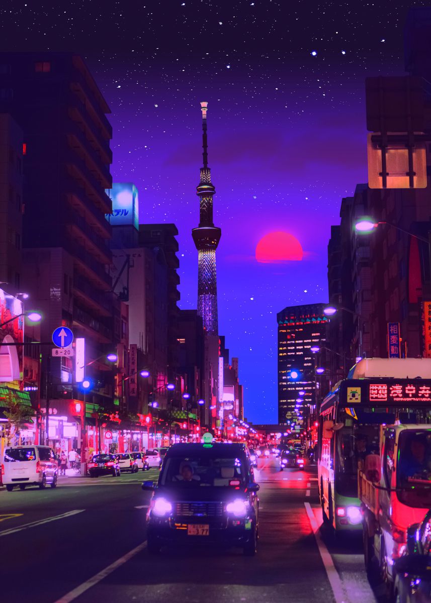 'Tokyo Nightlife' Poster, picture, metal print, paint by Yagedan | Displate